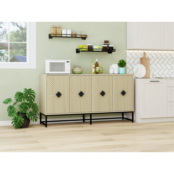 Latitude Run® Carved 4 Door Sideboard ,Sideboard Buffet Cabinet With Storage ,Modern Coffee Bar ...